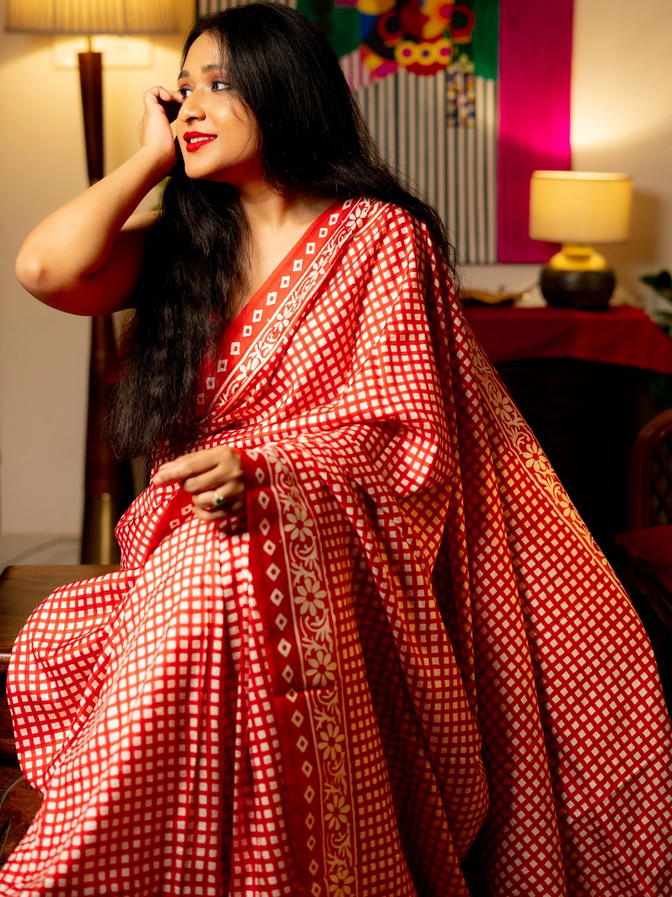 Red Checks Pure Silk Saree - Online Handcrafted Luxury Store I Women ...